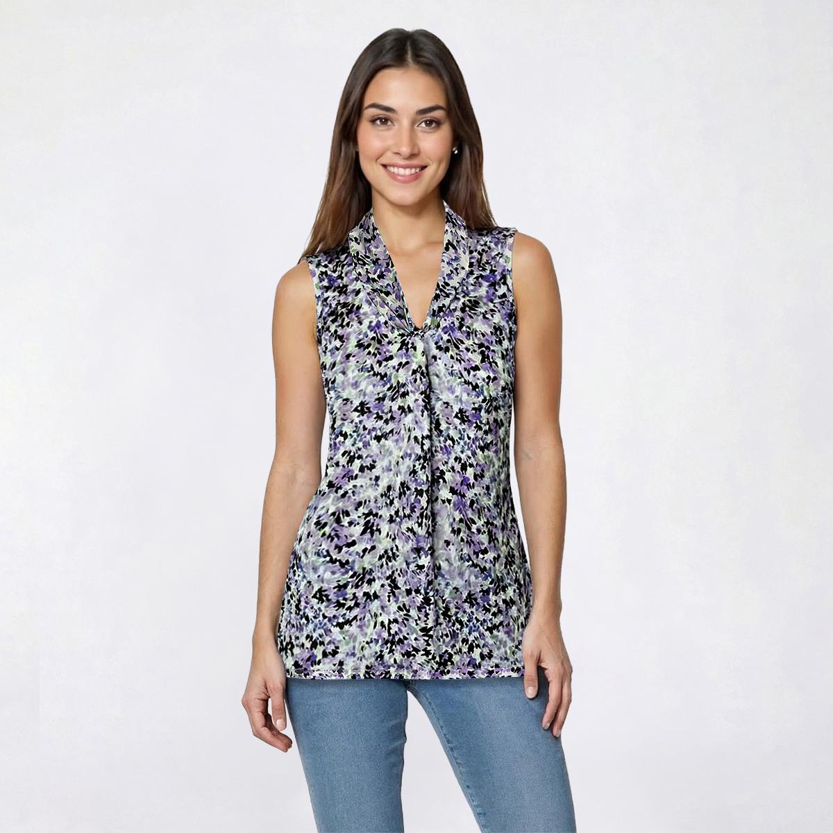 Click here for Womens Kasper Sleeveless Knot Front Floral Splatte... prices